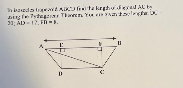 Solved In isosceles trapezoid ABCD find the length of | Chegg.com