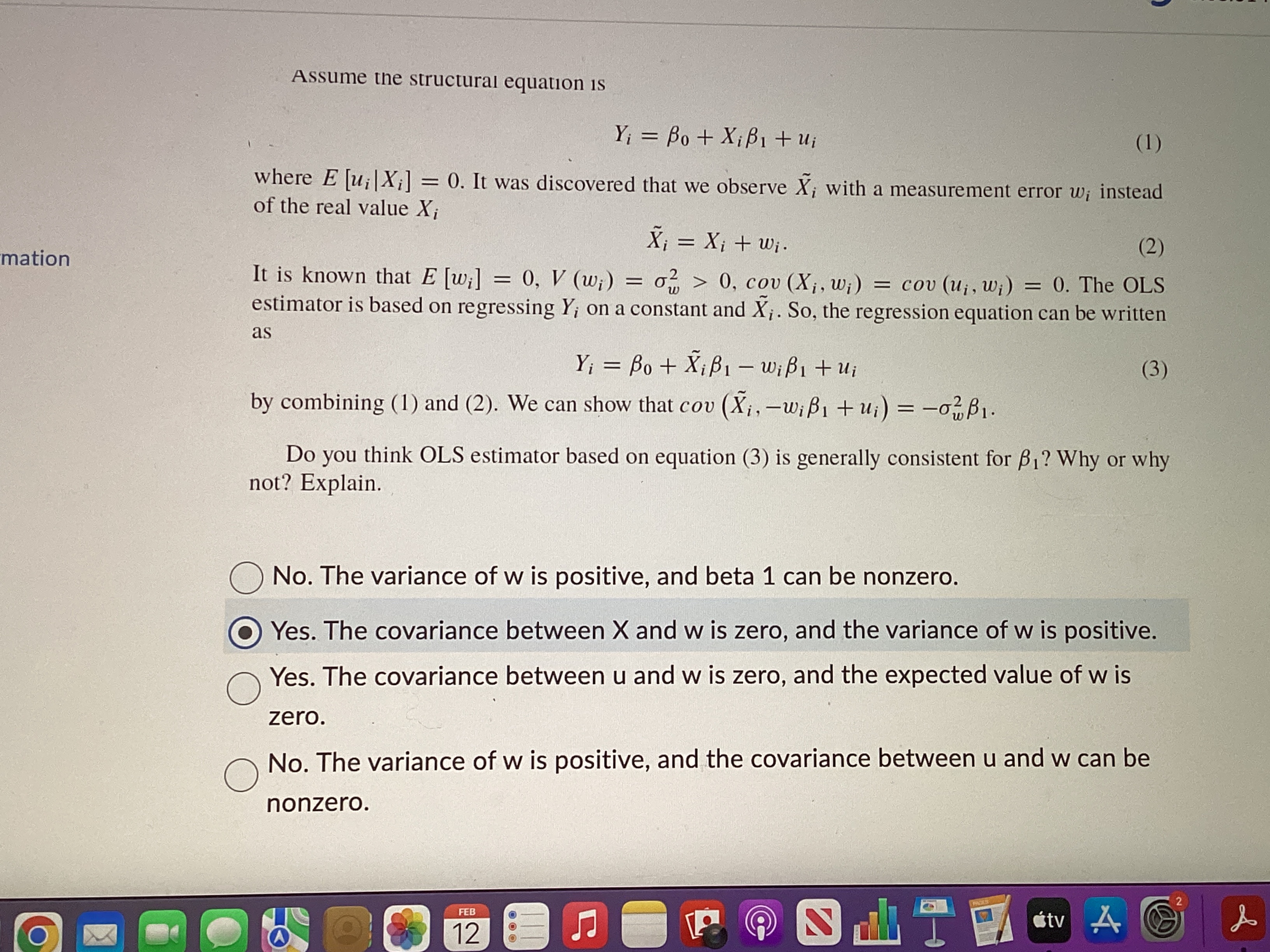 Solved Assume the structural equation isYi=β0+xiβ1+uiwhere | Chegg.com