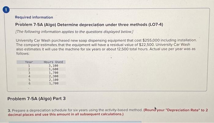 Solved Problem 7-5A (Algo) Determine depreciation under | Chegg.com