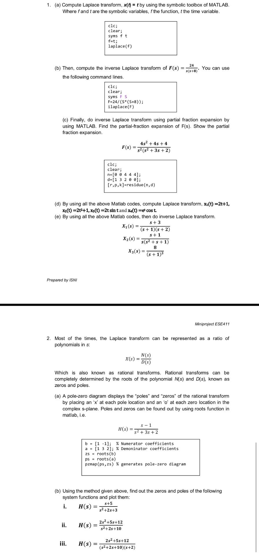 Solved 1. (a) Compute Laplace transform, x(t)=t by using the | Chegg.com