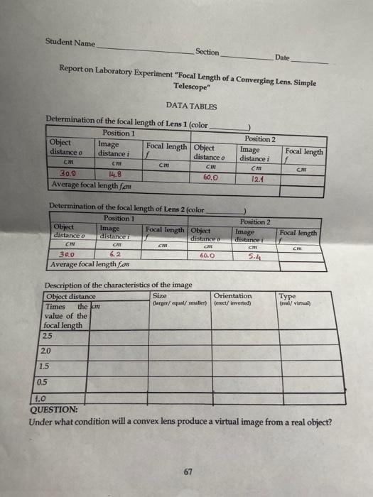 Solved Student Name Section Date Report on Laboratory | Chegg.com