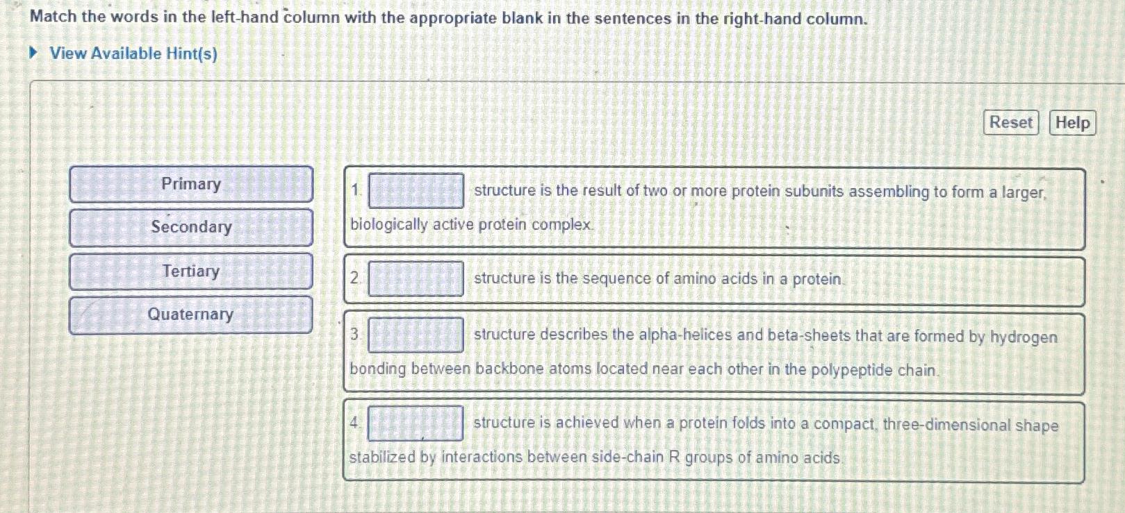 Solved Match the words in the left-hand column with the | Chegg.com