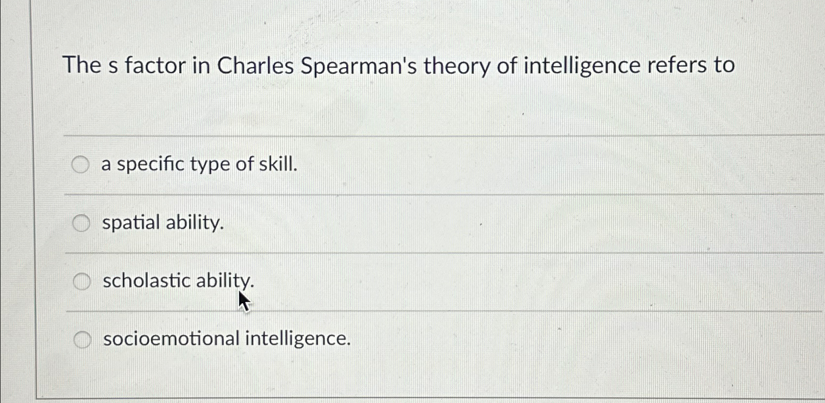 Solved The s factor in Charles Spearman's theory of | Chegg.com