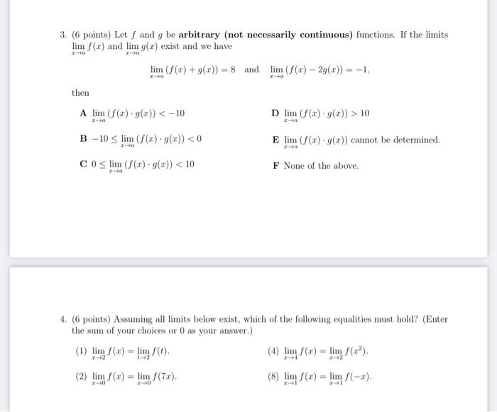 Solved 3. (6 points) Let f and g be arbitrary (not | Chegg.com Solved 3. (6 points) Let f and g be arbitrary (not | Chegg.com