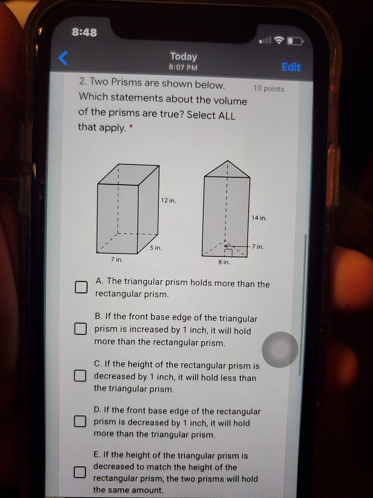 Solved 8:48 Edit Today 8:07 PM 2. Two Prisms are shown | Chegg.com
