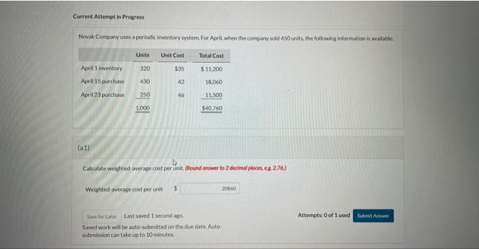 Solved Current Attempt in Progress Novak Compary uses a | Chegg.com