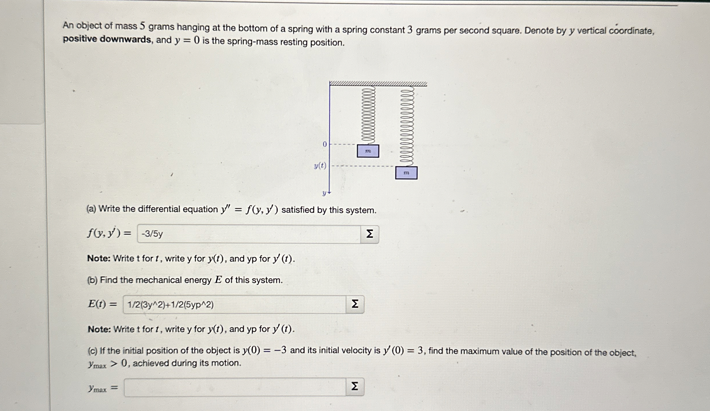 Solved An object of mass 5 ﻿grams hanging at the bottom of a | Chegg.com