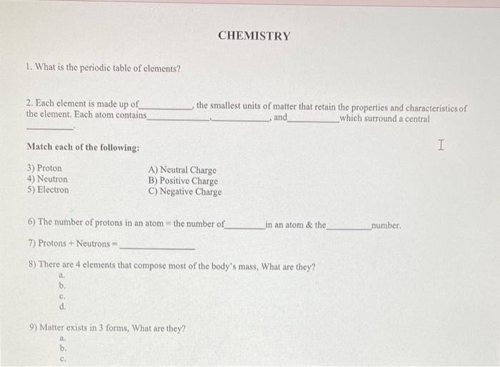 Solved 2. Each element is made up of , the smallest units of | Chegg.com