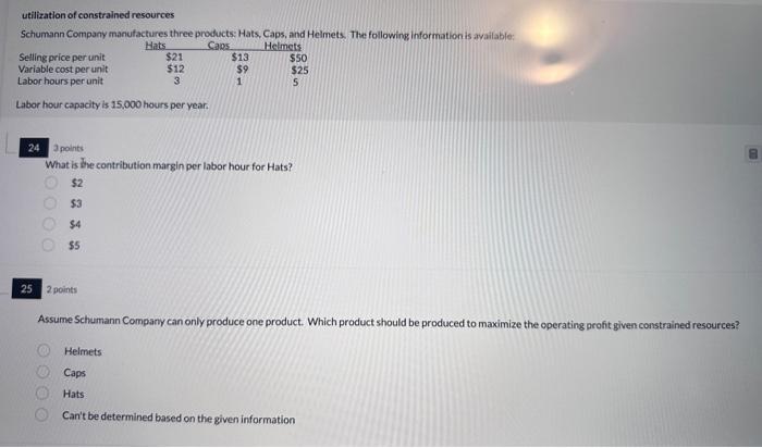 Solved utilization of constralned resources Schumann Company | Chegg.com