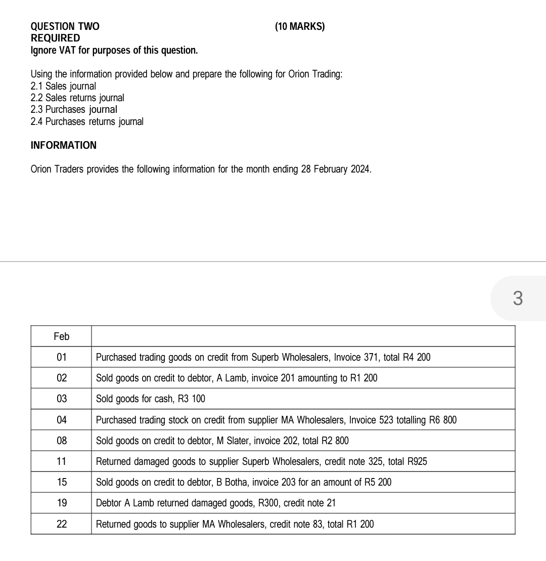Solved Question Two10 marksrequiredignore Vat For