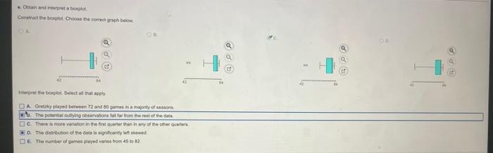 Obtain and interpreta boxplot Construct the boxplot | Chegg.com