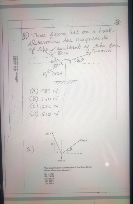 Solved 5 Three Forces Act On A Hook Determine The Magnitude