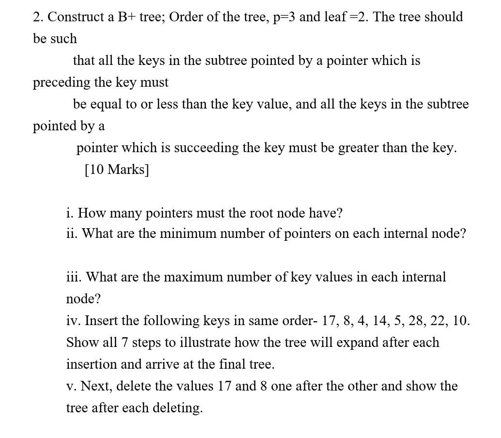 Solved This question is from DBMS, please construct the tree | Chegg.com