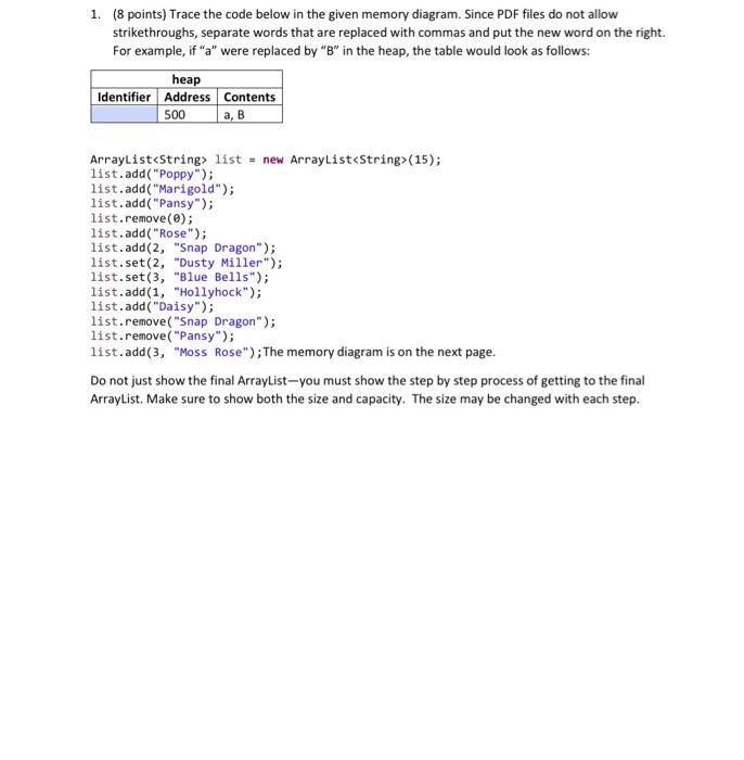 1. (8 points) Trace the code below in the given | Chegg.com