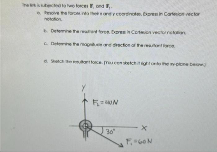 Solved The link is subjected to two forces F1 and F2. a. | Chegg.com