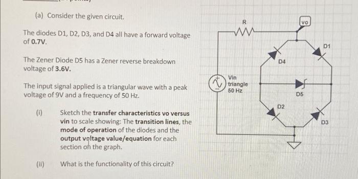 Solved (a) Consider the given circuit. The diodes D1, D2, | Chegg.com