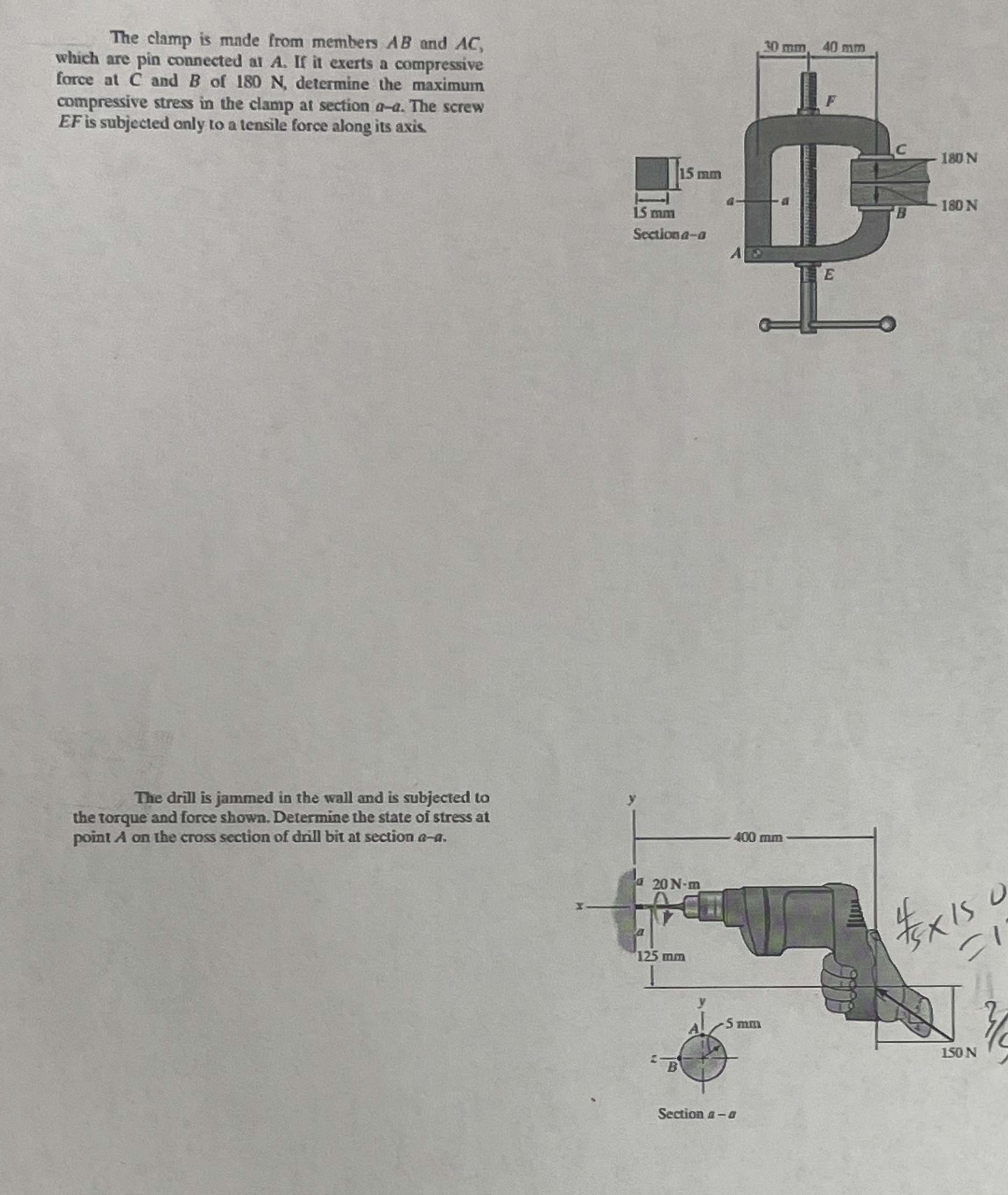 Solved The clamp is made from members AB ﻿and AC, ﻿which are | Chegg.com