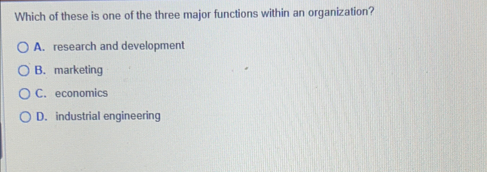 Solved Which of these is one of the three major functions | Chegg.com