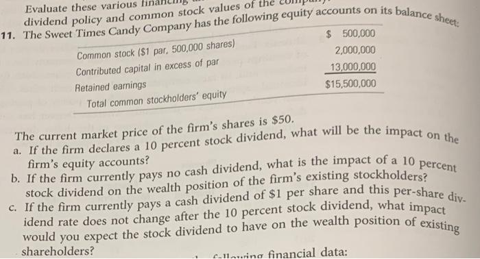 Solved Evaluate these various finmon stock values of the com | Chegg.com
