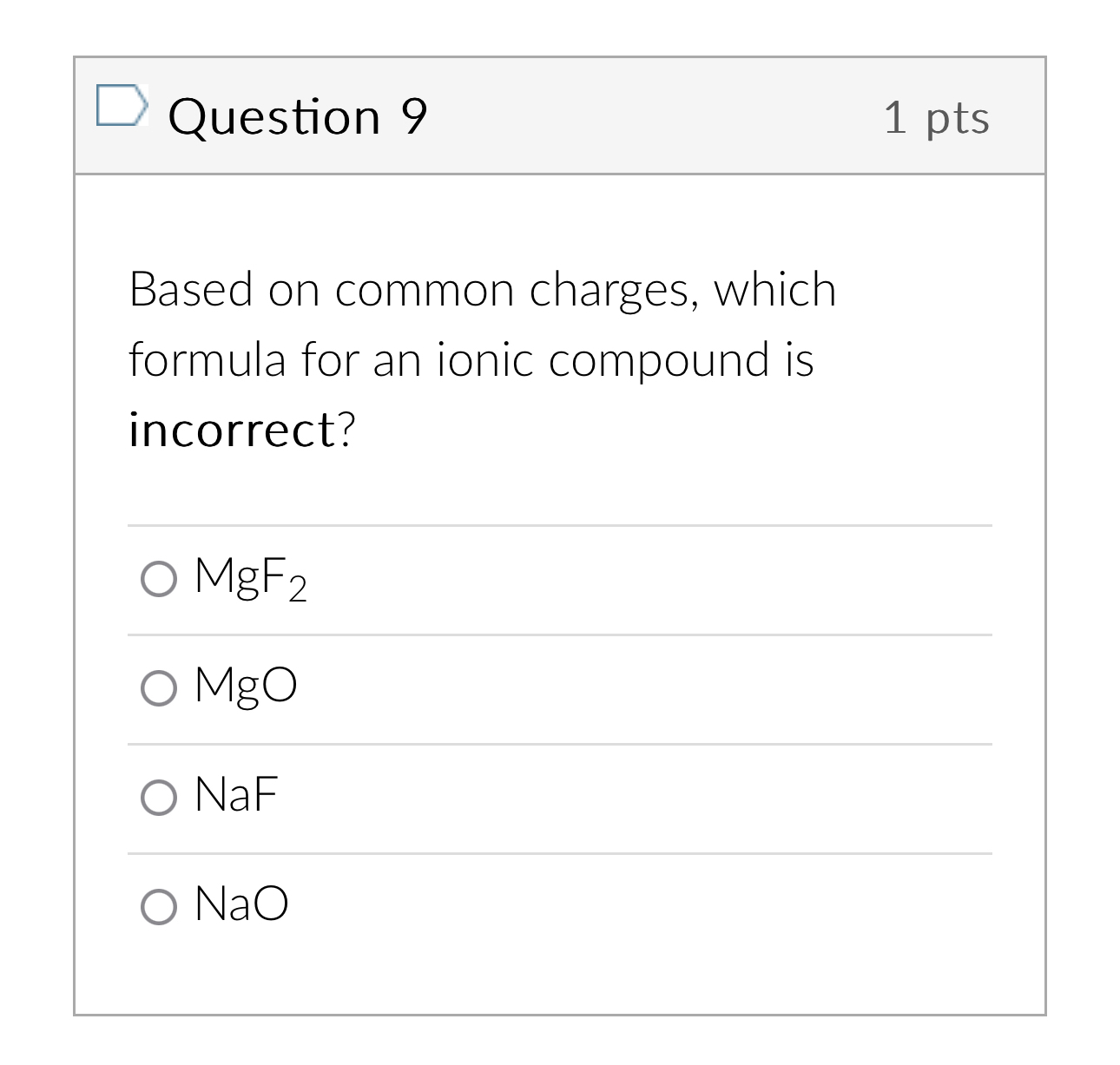 Solved Question 91ptsBased on common charges, which formula | Chegg.com