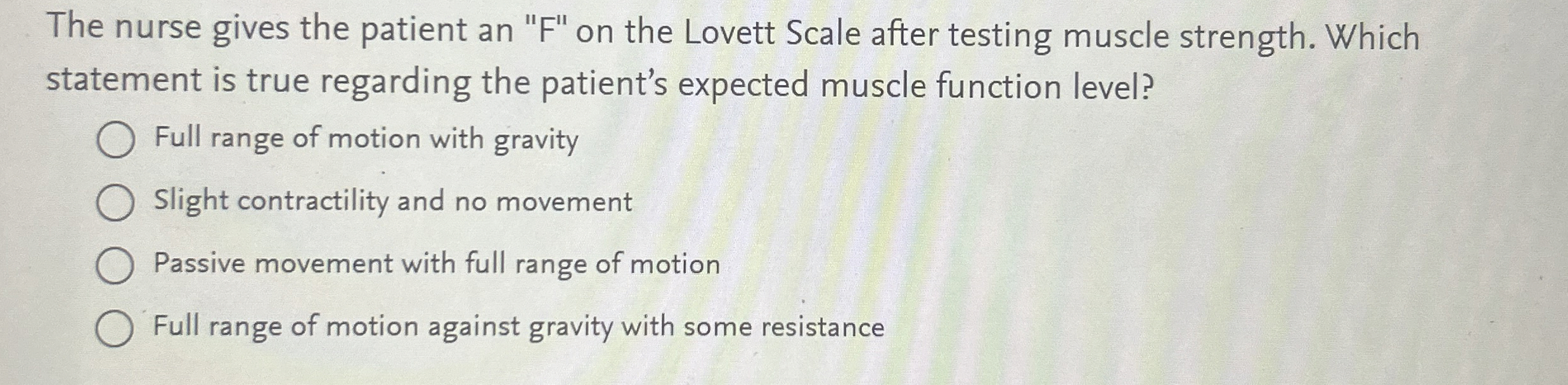 Solved The nurse gives the patient an "F" ﻿on the Lovett | Chegg.com