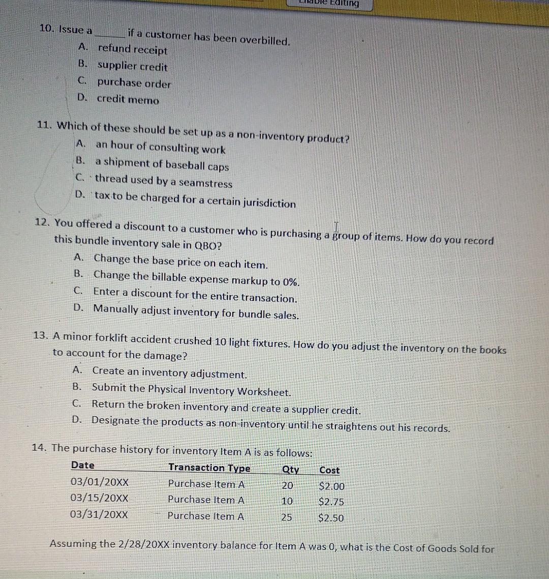 Solved 10. Issue a A. if a customer has been overbilled. | Chegg.com