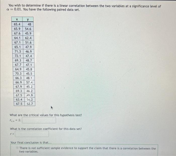 Solved You wish to determine if there is a linear | Chegg.com
