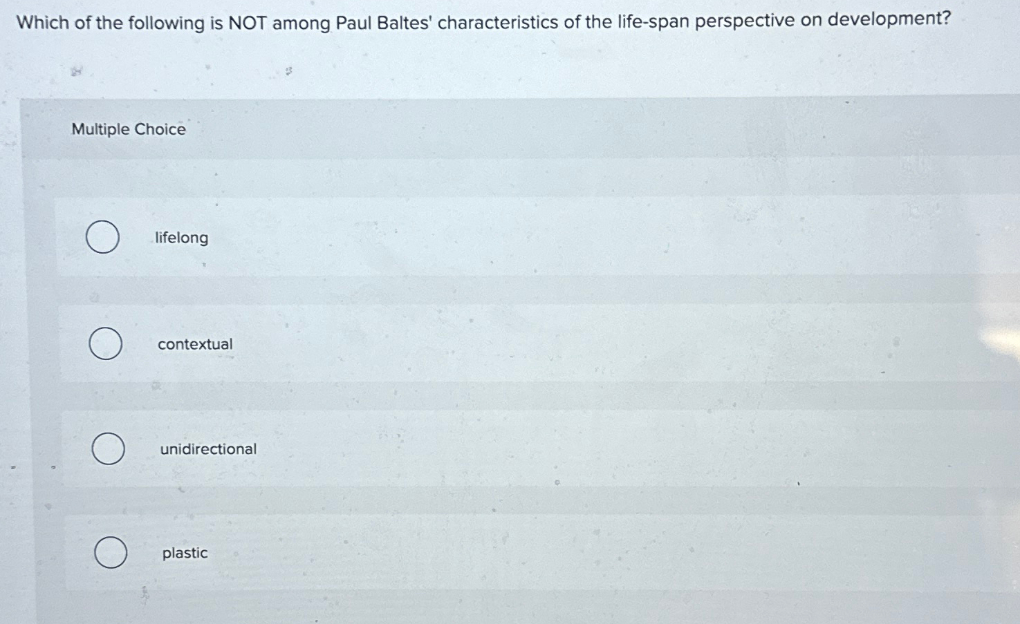 Solved Which of the following is NOT among Paul Baltes' | Chegg.com