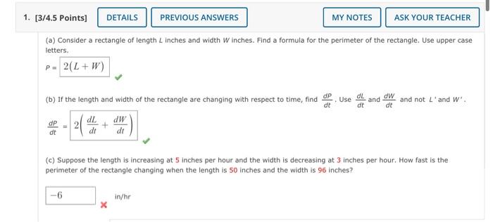 Solved (a) Consider a rectangle of length L inches and width | Chegg.com