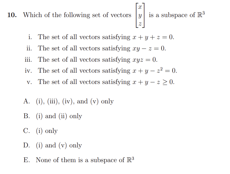 Solved Which of the following set of vectors [xyz] ﻿is a | Chegg.com
