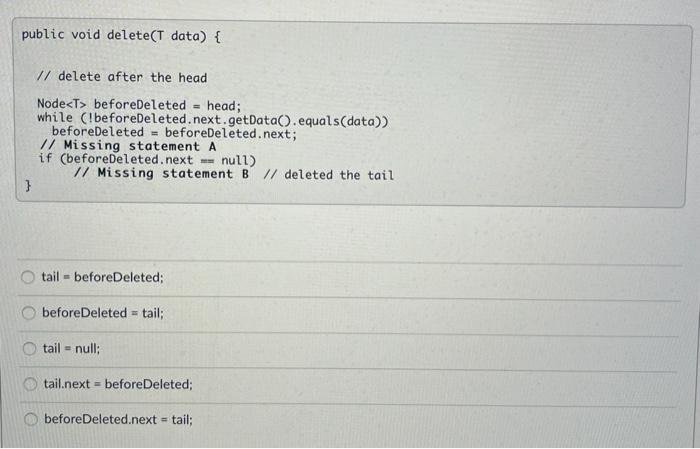 Solved Consider the implementation of the method delete() of | Chegg.com