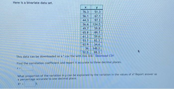 Solved Here is a bivariate data set. Find the correlation | Chegg.com