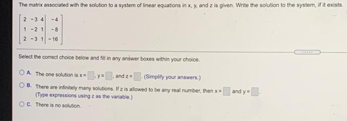 Solved The matrix associated with the solution to a system | Chegg.com