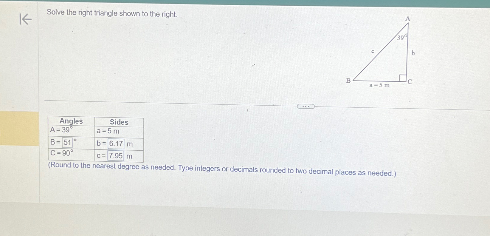 Solved Solve the right triangle shown to the | Chegg.com