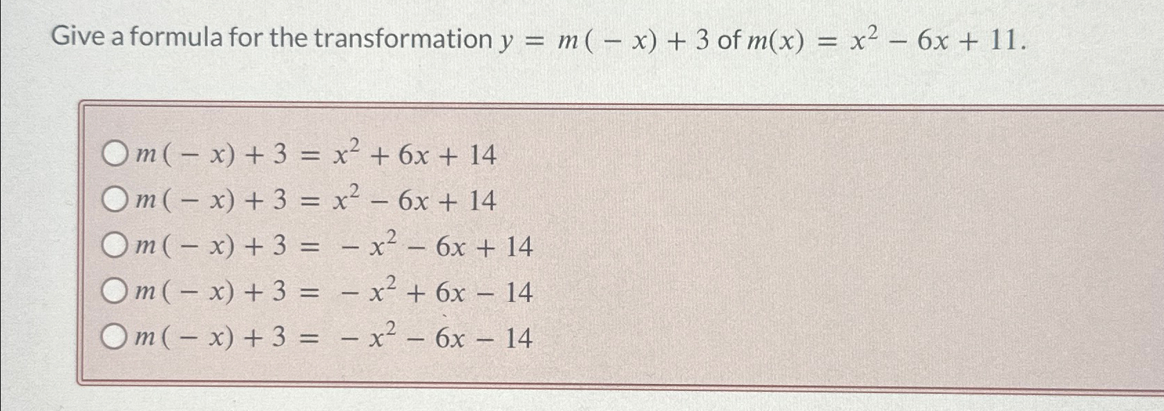 Solved Give a formula for the transformation y=m(-x)+3 ﻿of | Chegg.com