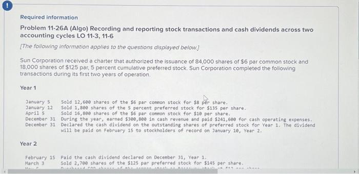 Solved Required information Problem 11-26A (Algo) Recording | Chegg.com