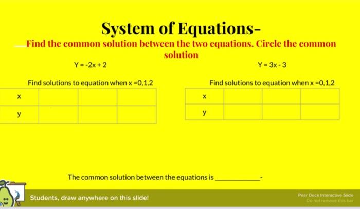 Solved System of Equations- Find the common solution between | Chegg.com
