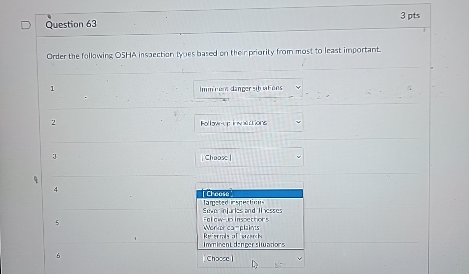 Solved Question 633ptsOrder the following OSHA inspection | Chegg.com