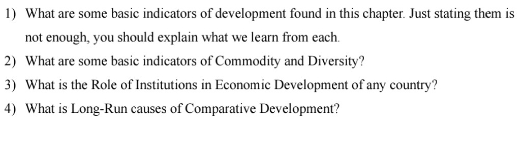 Solved What are some basic indicators of development found | Chegg.com