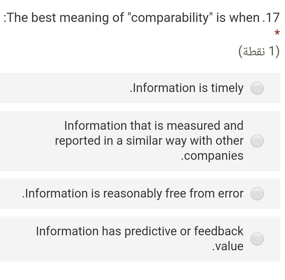 Solved :The best meaning of "comparability" is when .17 * (1 | Chegg.com