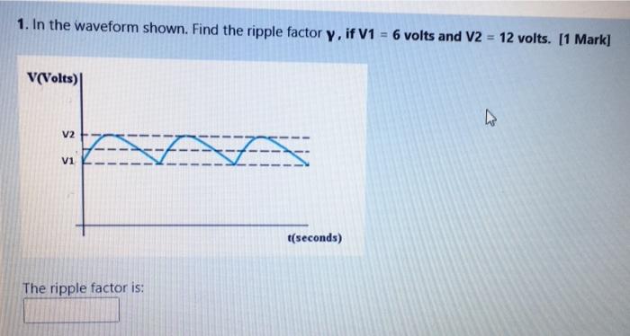 Solved 1. In the waveform shown. Find the ripple factory, if | Chegg.com