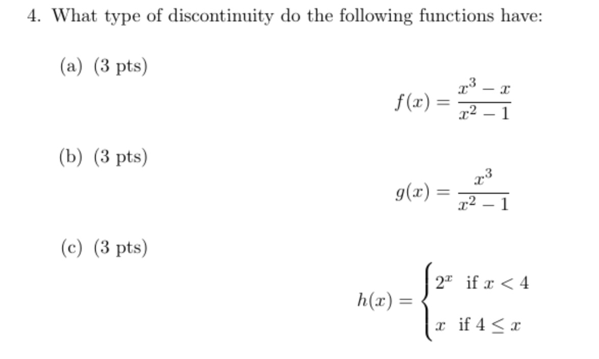Solved What type of discontinuity do the following functions | Chegg.com