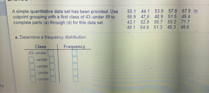 Solved A simple quantitative data set has been provided. Use | Chegg.com