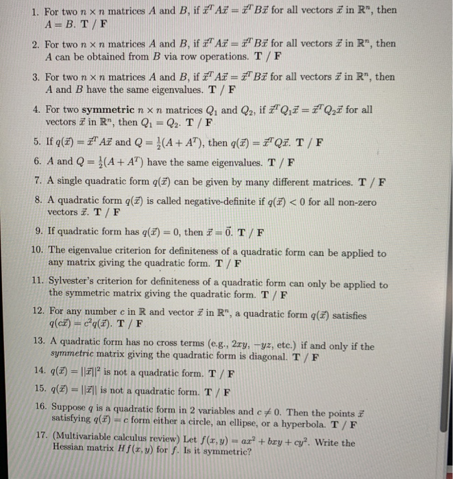 Solved 1. For two n x n matrices A and B, if Az = "BE for | Chegg.com