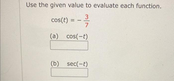Solved Use the given value to evaluate each function. | Chegg.com