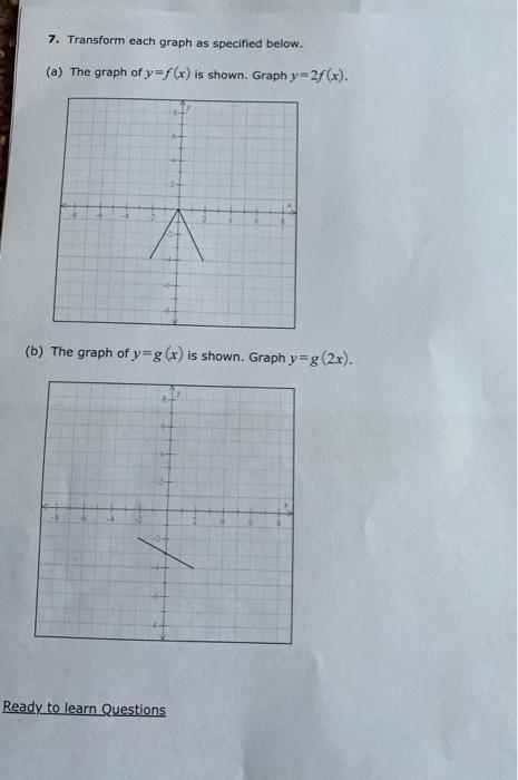 Solved 7. Transform each graph as specified below. (a) The | Chegg.com