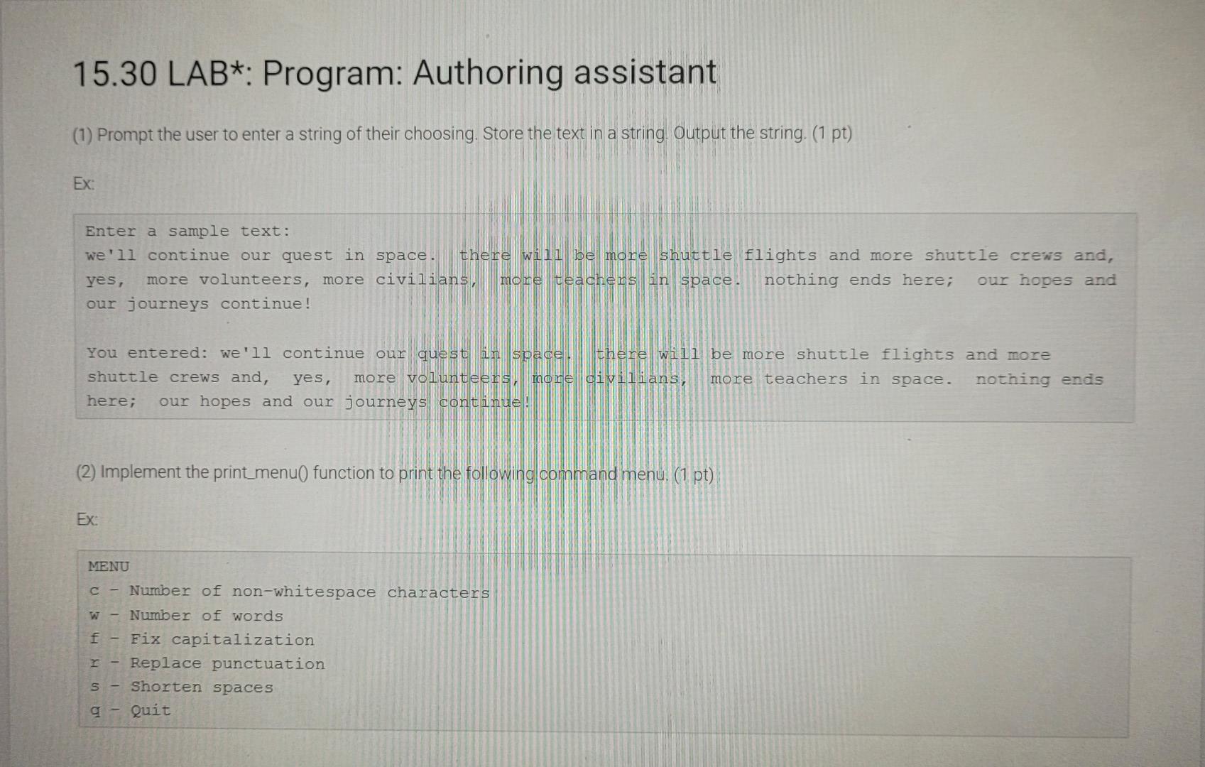 Solved 15.30 LAB*: Program: Authoring assistant (1) Prompt | Chegg.com