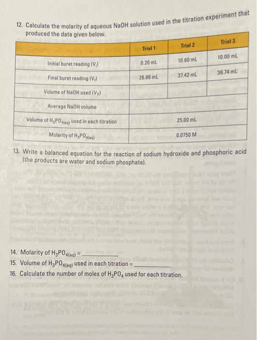 Solved 12. Calculate the molarity of aqueous NaOH solution | Chegg.com