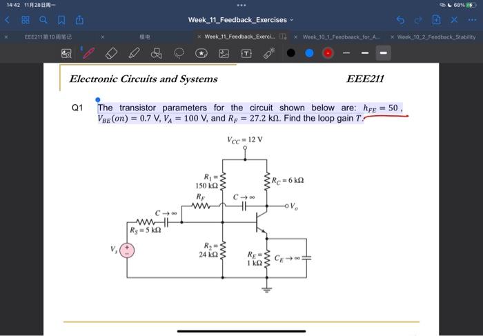 Solved Electronic Circuits and Systems EEE211 Q1 The | Chegg.com