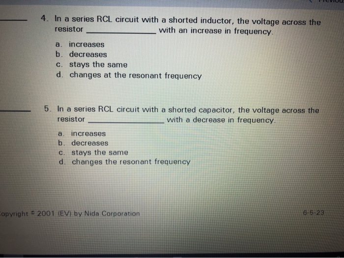 Solved 1. In a series RCL circuit, an opened component a. | Chegg.com